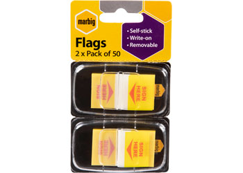 Marbig Sign Here Flags 25x44mm – 2 x PK50 - MTA Catalogue