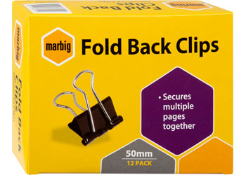 Marbig Fold Back Clips 50mm Box 12 - MTA Catalogue