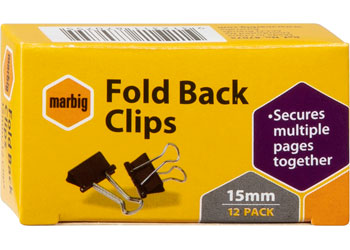 Marbig Fold Back Clips 15mm Box 12 - MTA Catalogue