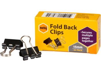 Marbig Fold Back Clips 15mm Box 12 - MTA Catalogue