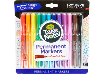 Crayola Take Note Permanent Markers Pack 12 - MTA Catalogue