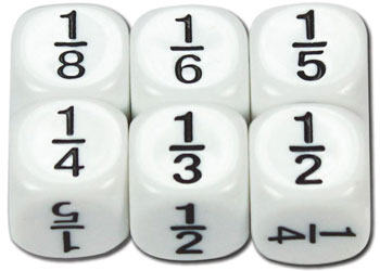 6-Sided Fraction Dice White 16mm – Set of 100 in Jar - MTA Catalogue