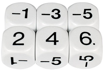 Dice: Negative Odd Positive Even – White 22mm – each - MTA Catalogue