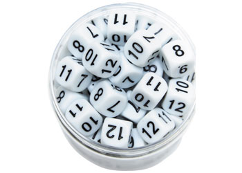 Dice: Number 7-12 White – 16mm – 100 pieces - MTA Catalogue